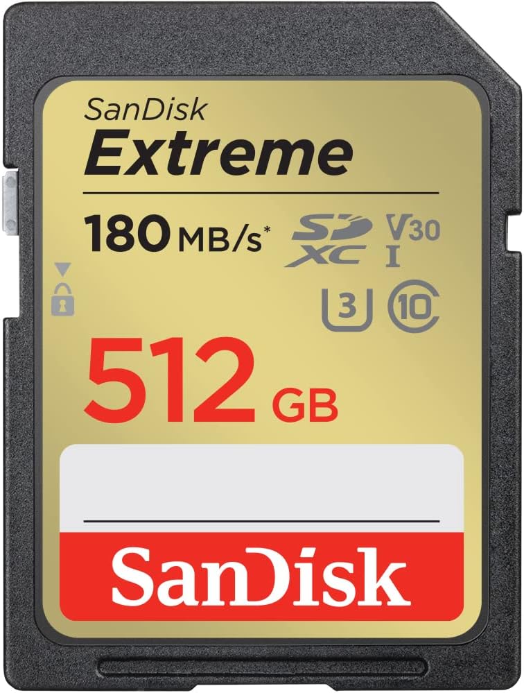 SanDisk 512GB Extreme 180MB/s C10, U3, V30, 4K, UHD, SD Card – Camera ...